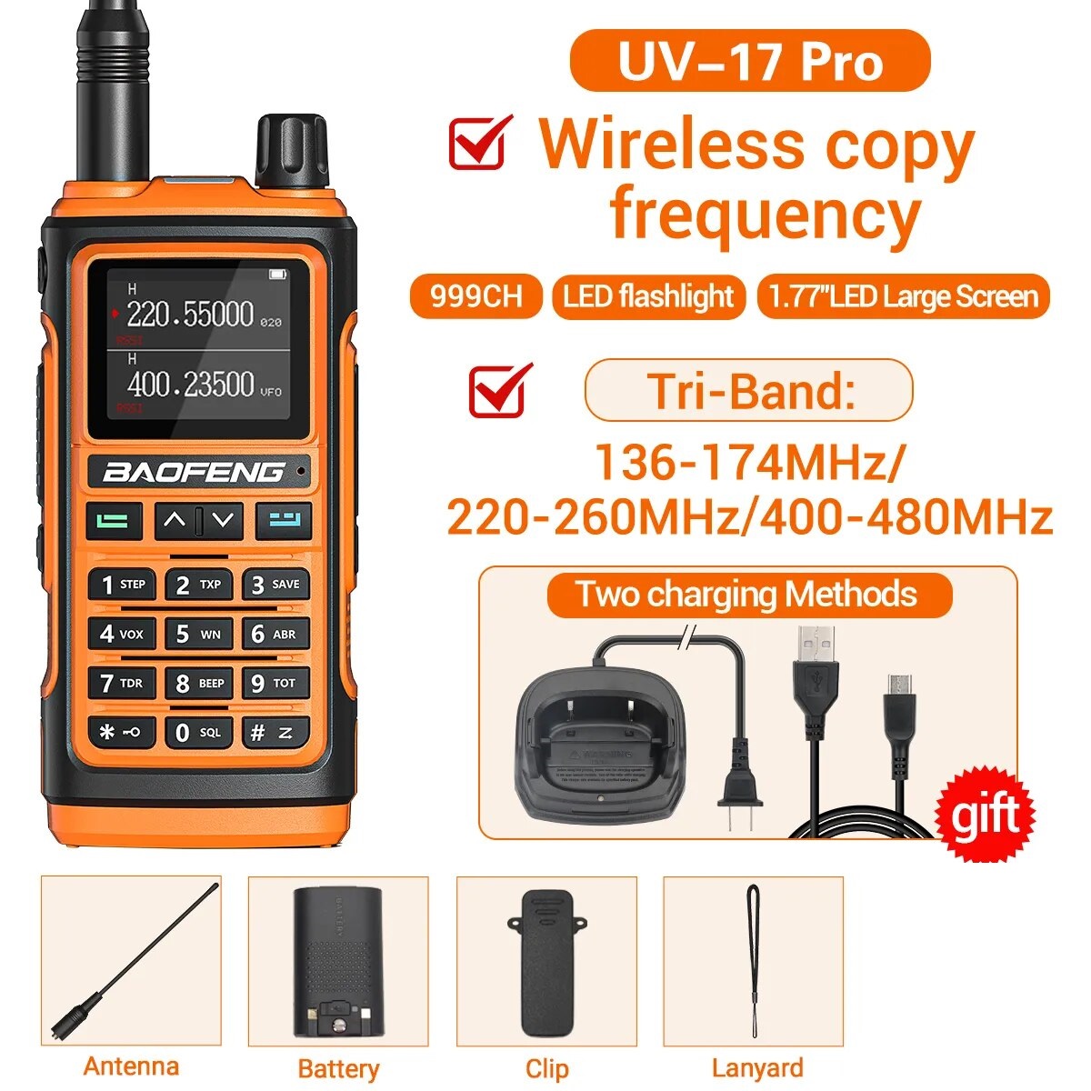 Baofeng UV 17 Pro L Wireless Copy Frequency Walkie Talkie 16 KM Long Range Waterproof IP45 ...