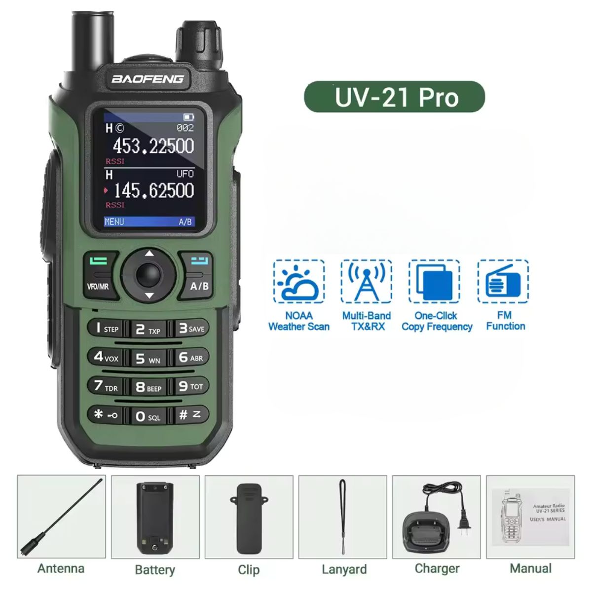 Radio Baofeng UV-21 Pro V2 Tribanda VHF UHF BF-21M AM 10W Wireless Copy Frequency IP45 USB-C ...