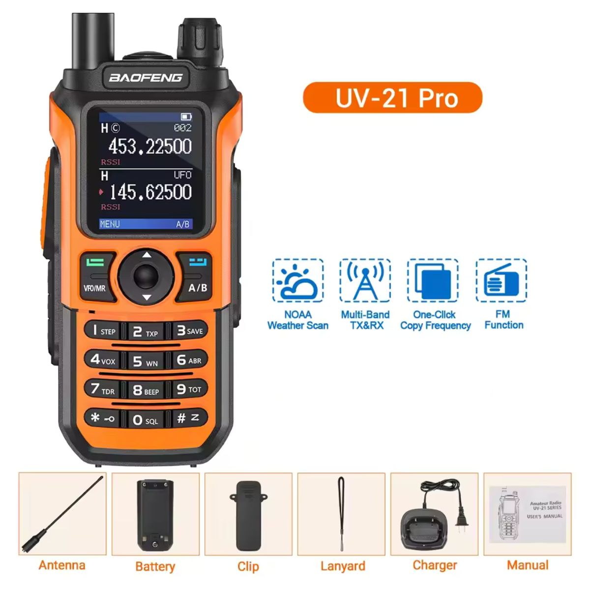 Radio Baofeng UV-21 Pro V2 Tribanda VHF UHF BF-21M AM 10W Wireless Copy Frequency IP45 USB-C ...